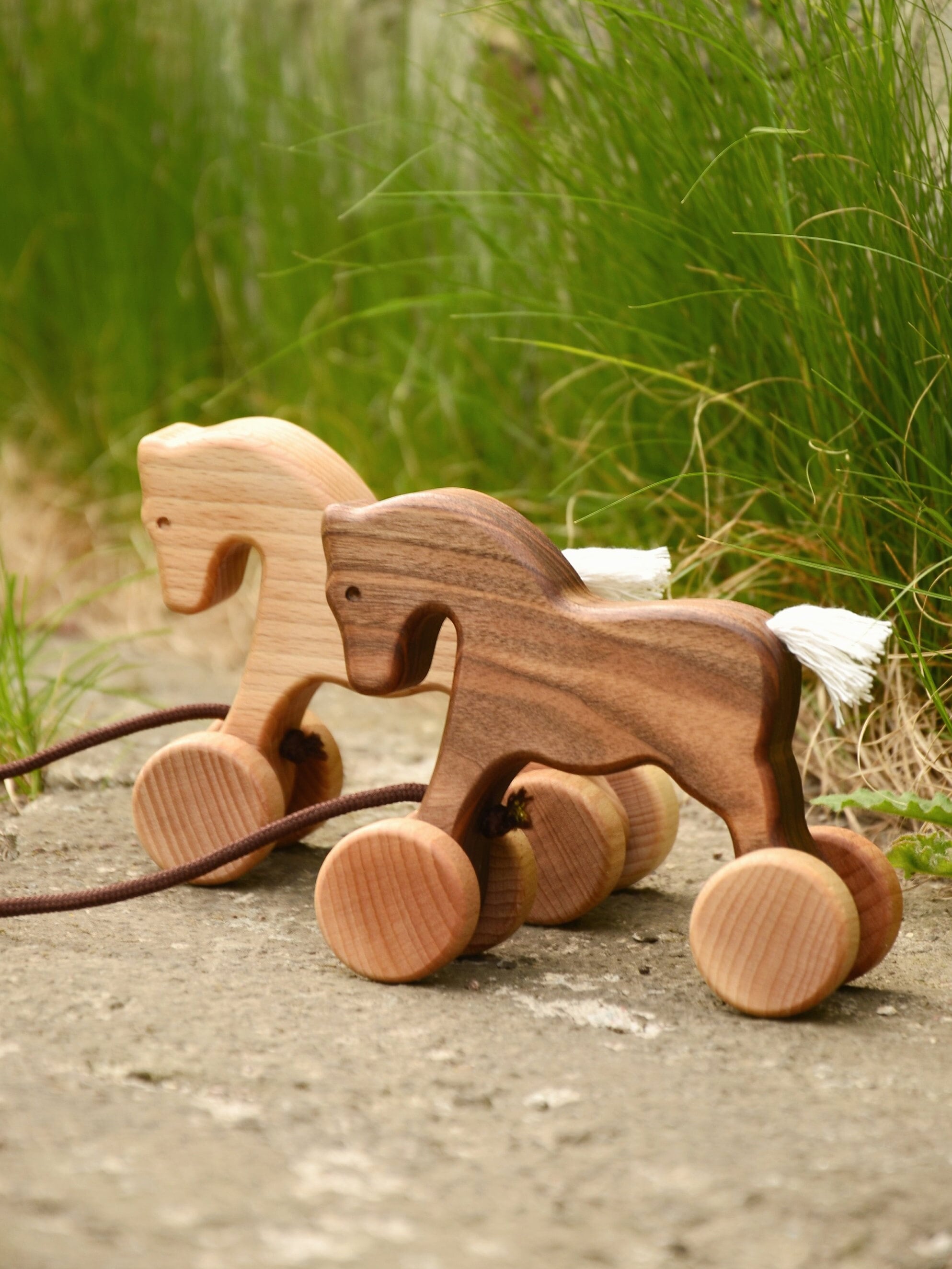 Horse Pull & Push Wooden Toy, Animal on Wheels for Toddler, Sensory ...