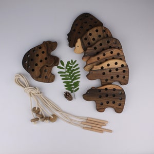 Wooden Lacing Bear Toy, Montessori Learning Toys for Toddler Activity ...