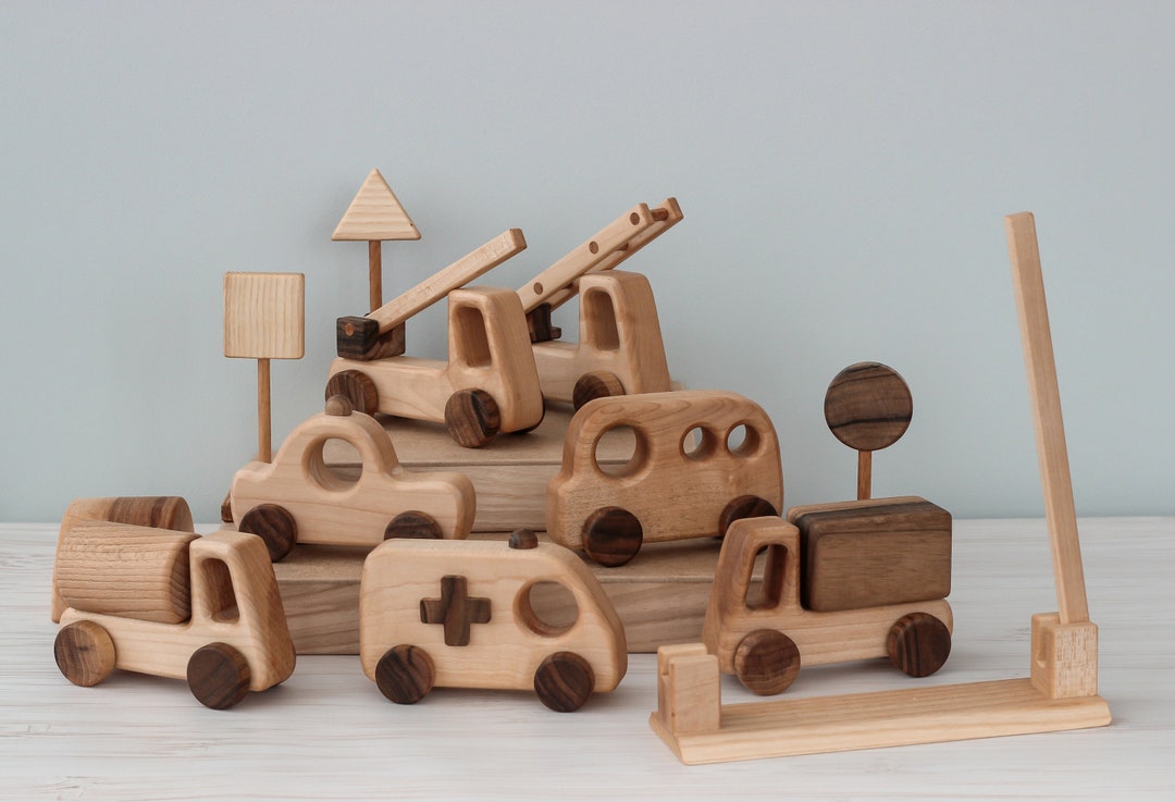 Set of 7 Little Wooden Cars Toys: Nursery Decor, Small Vehicle Toy ...