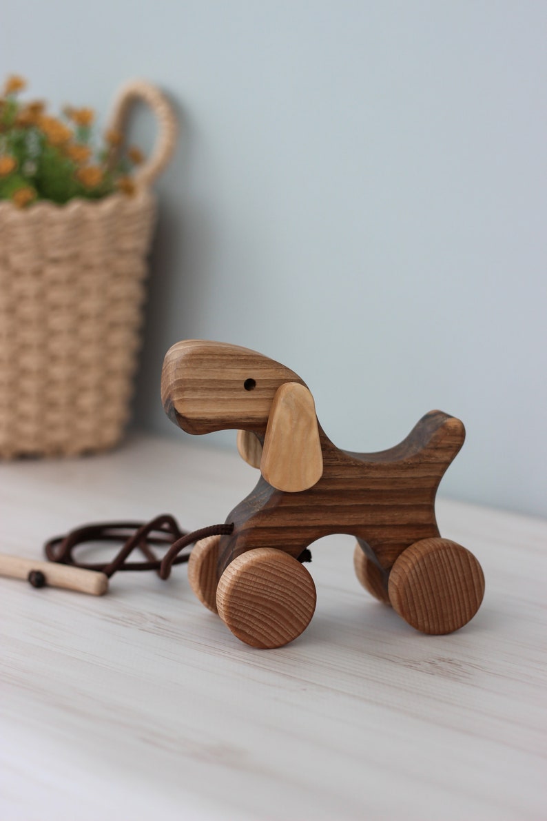 Handmade Wooden Baby Toys Animals on Wheels for Kids, Educational Pull ...