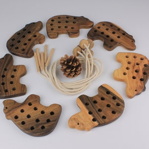 Wooden Lacing Bear Toy, Montessori Learning Toys for Toddler Activity ...