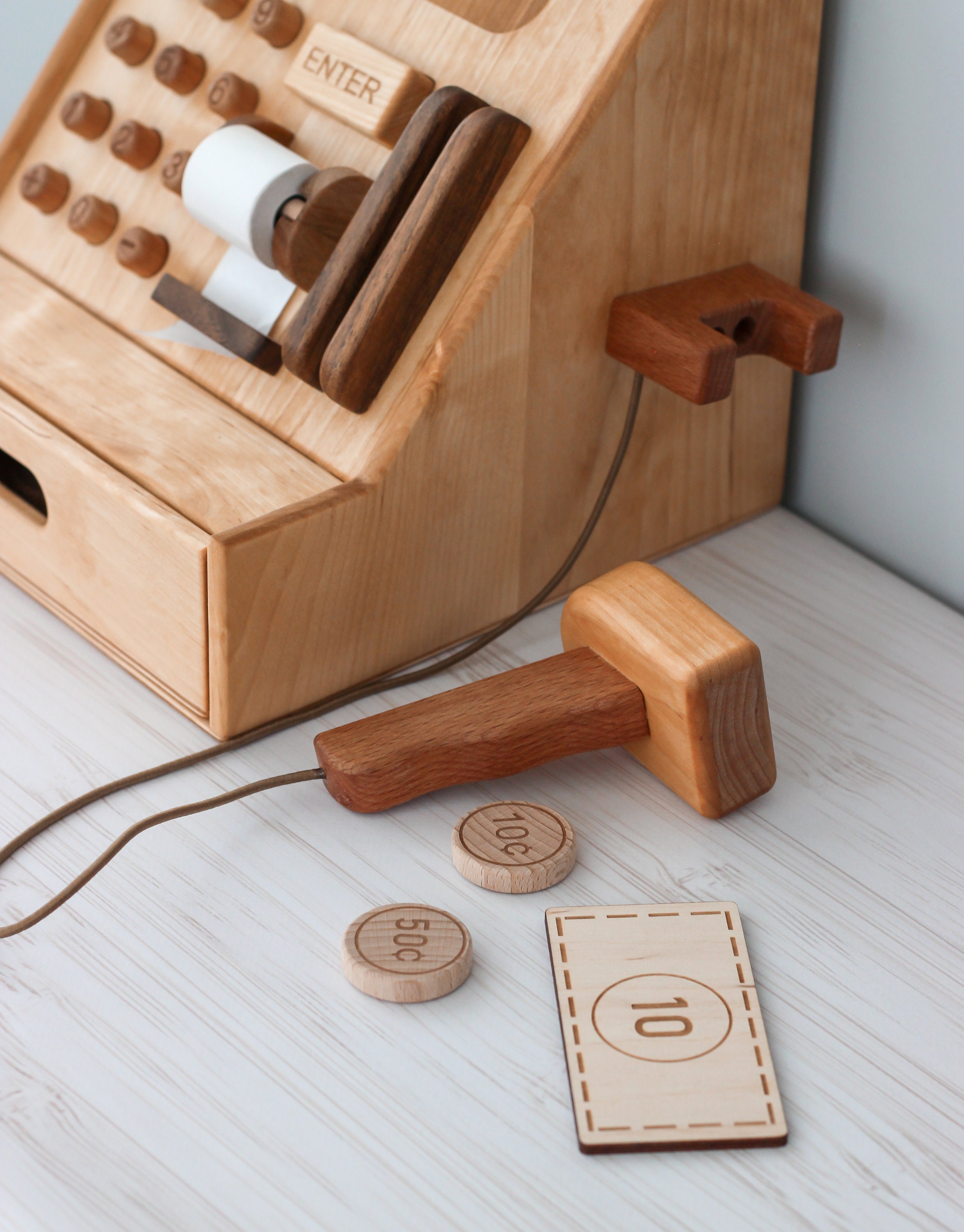 Wooden Cash Register for 2 3 Year Old - Vintage Pretend Play for Kids ...