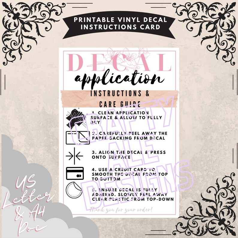 Automatic Download | Printable Vinyl Decal Care Card Instructions ...