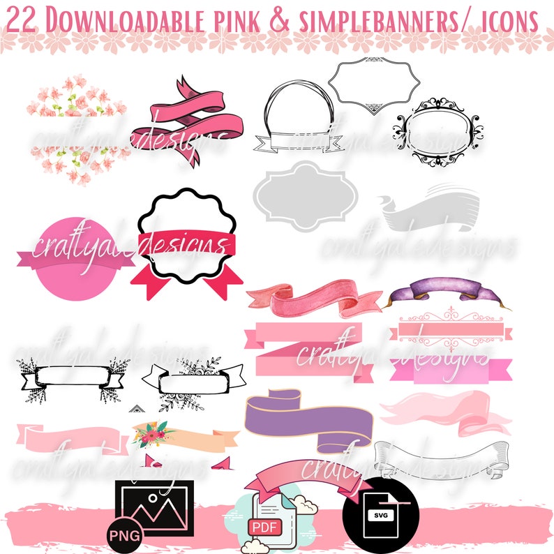 Pink Ribbon Banner Pink Ribbon Illustration Icon Simple Banner Badge ...