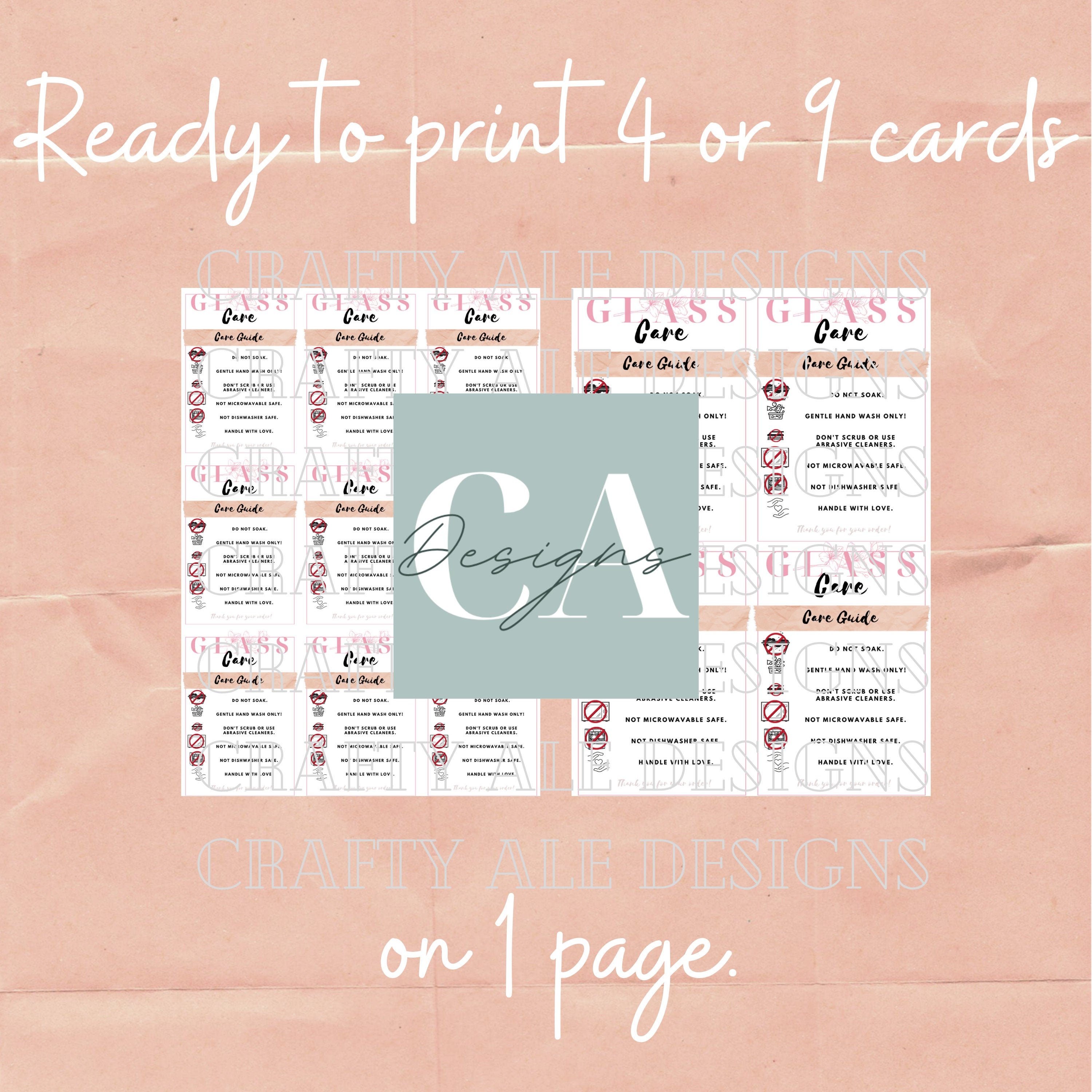 Automatic Download | Printable Glass Care Card Instructions | Care ...