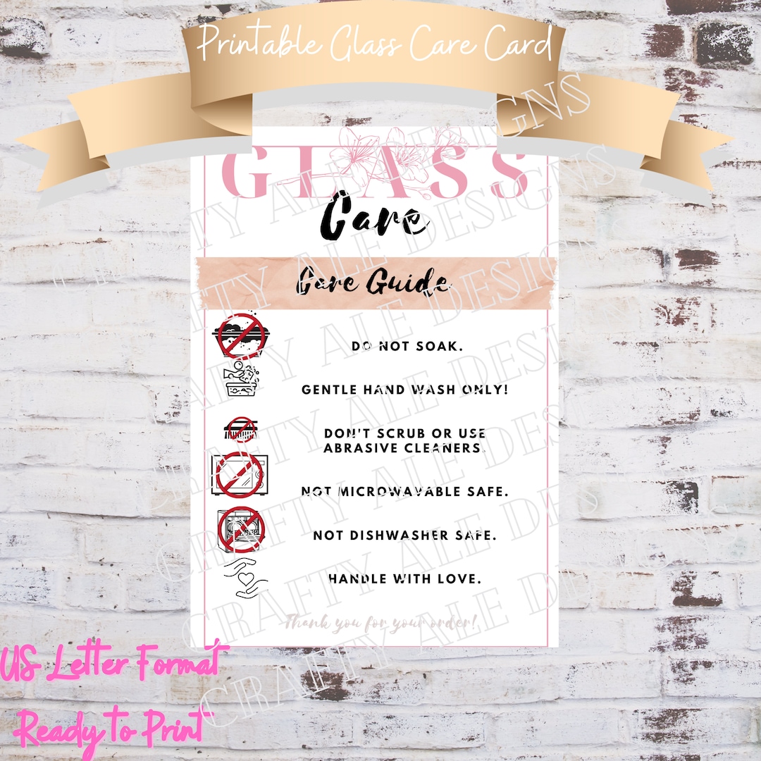 Automatic Download | Printable Glass Care Card Instructions | Care ...