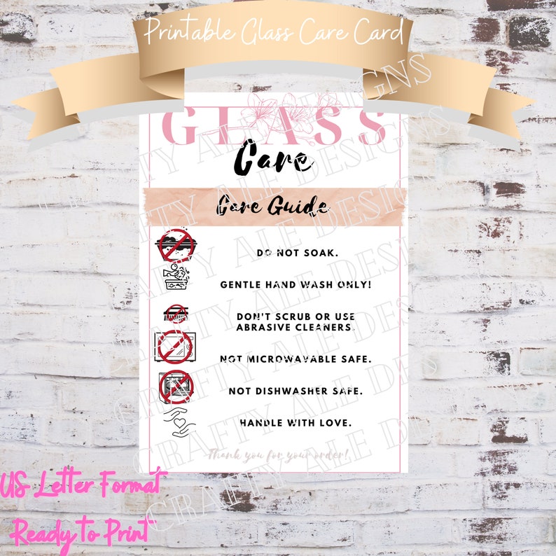 Automatic Download | Printable Glass Care Card Instructions | Care ...