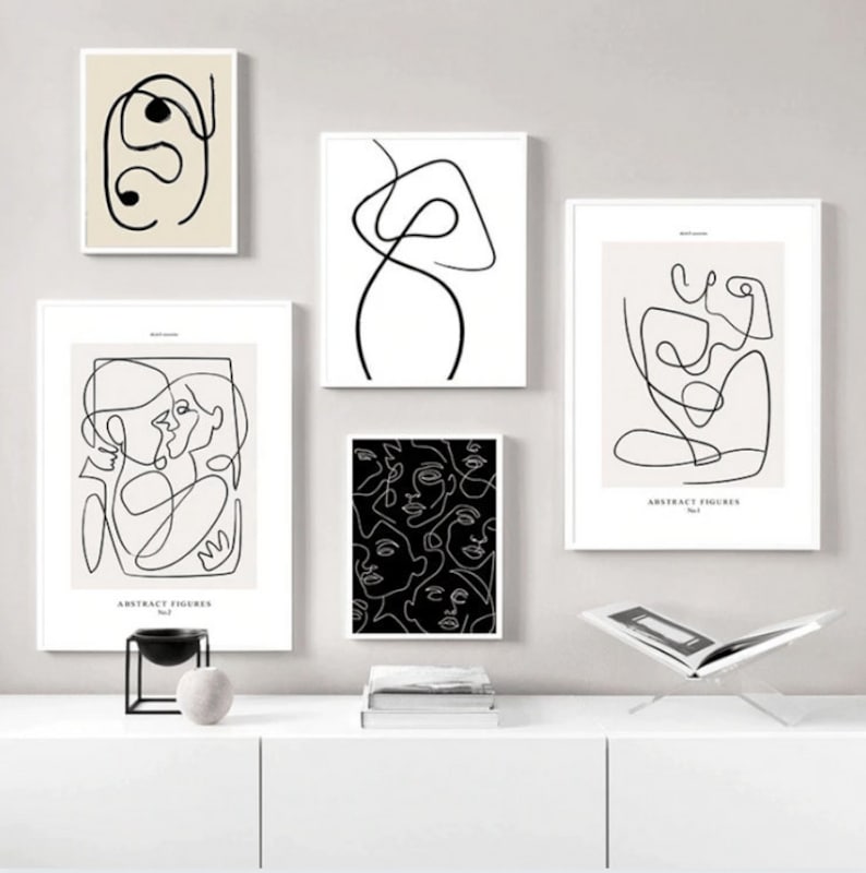 Abstrakte Linie Wandkunst, Figur Druck, minimalistische Wandkunst, monochrome Drucke, neutrale ...