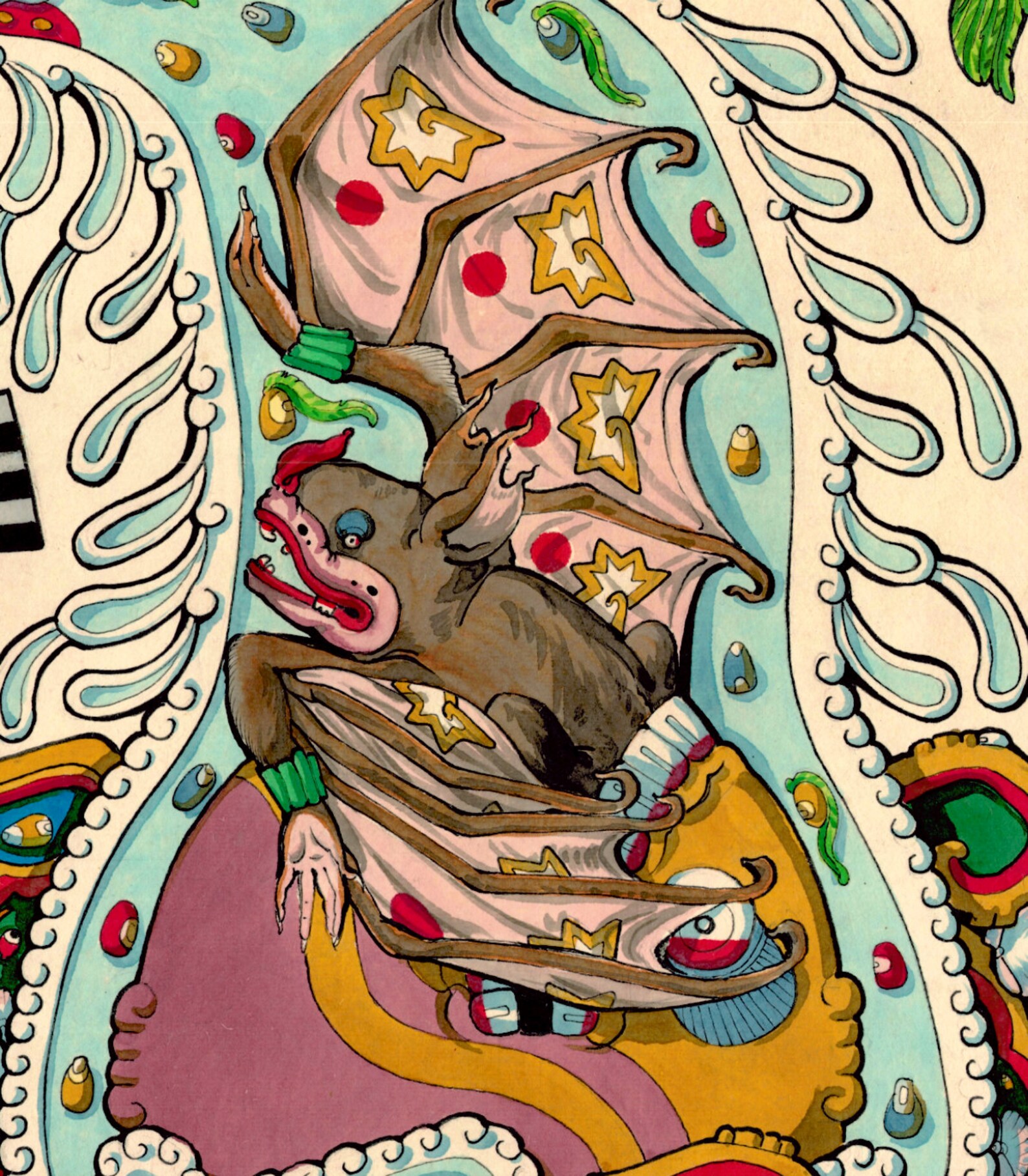 The Birth of Flowers 1 - the Birth of the Bat. Aztec, Mexican ...