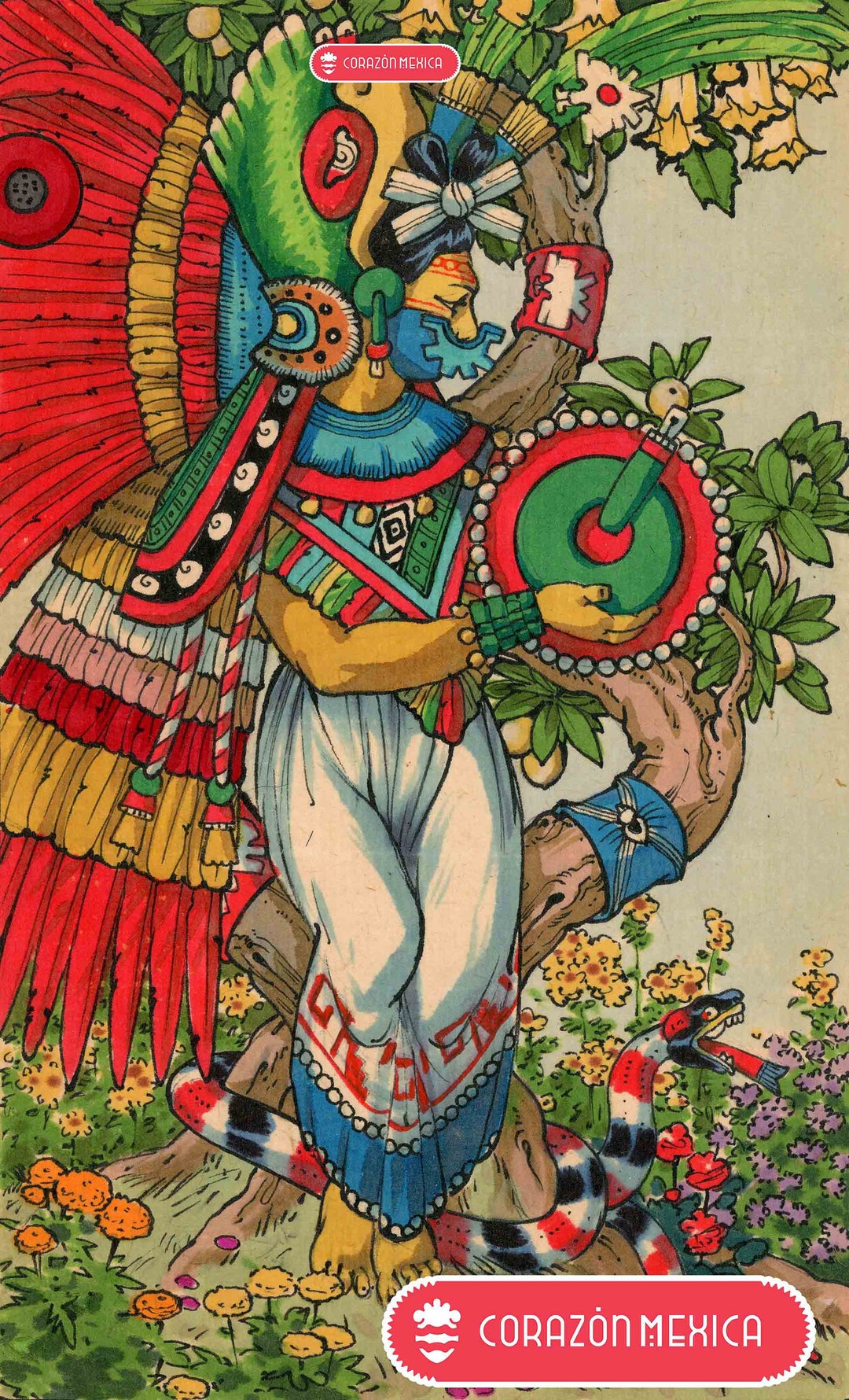 Xochiquetzal and the Coral Snake. Mexica, Aztec, Tarot, Mexica Heart ...