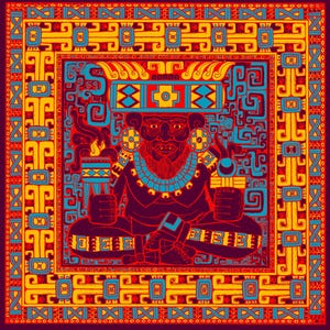 Mexica bandana, handkerchief, Nahui Tezcatlipoca, Quetzalcoatl, Xipe ...