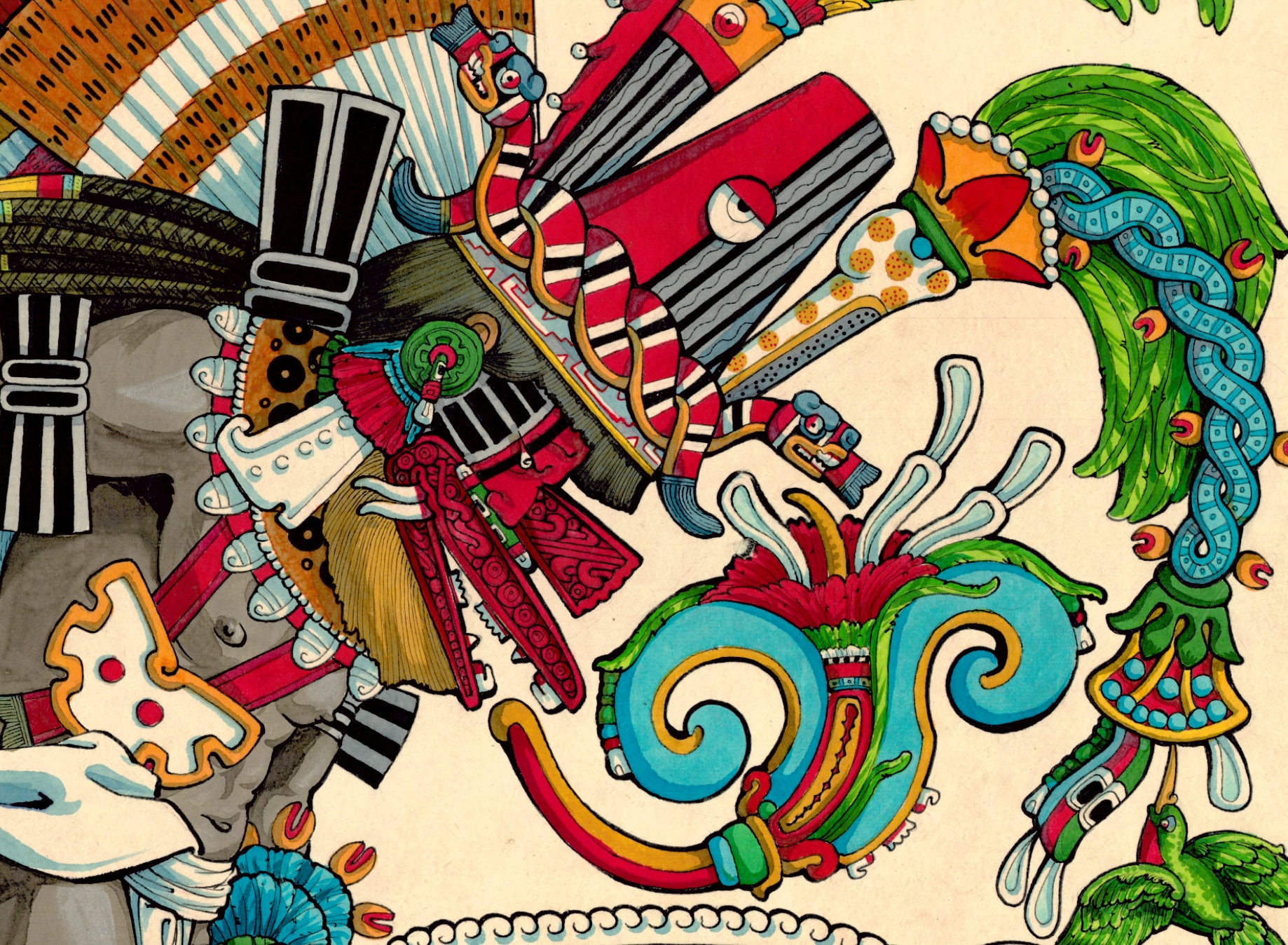 The Birth of Flowers 1 - the Birth of the Bat. Aztec, Mexican ...
