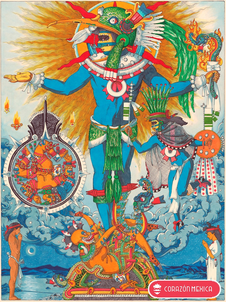 The Birth of Huitzilopochtli. Sun God, Native American, Aztec Mexican ...