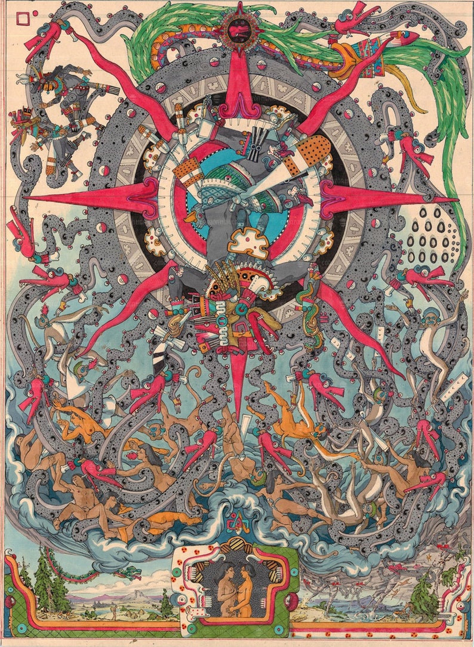 The Second Sun Nahui Ehecatl Mexica Aztec Spiritual Art | Etsy