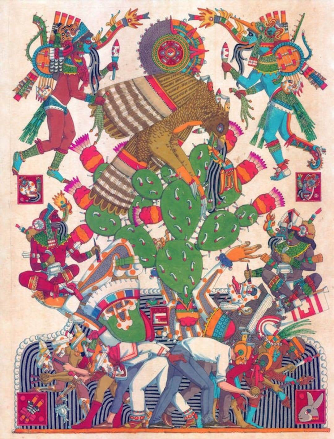 Teocalli Mexicana, Large Print, Aztec Mexican Spirituality Art, Corazon ...