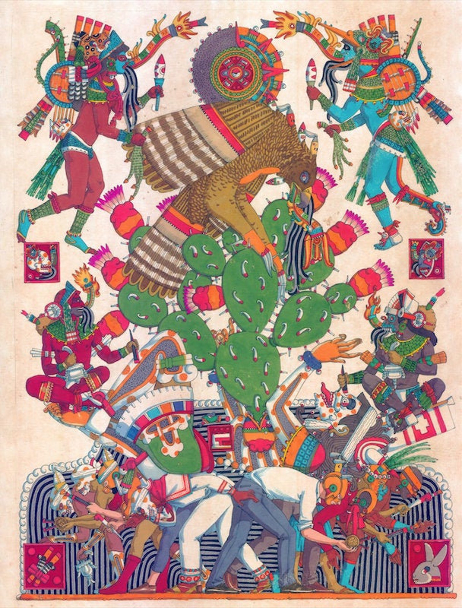 Teocalli Mexicana, Large Print, Aztec Mexican Spirituality Art, Corazon ...