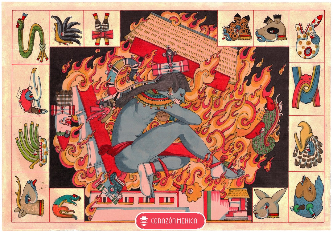 Male Sex Almanac, Mexica, Aztec, Mexican Art, Corazon Mexica - Etsy