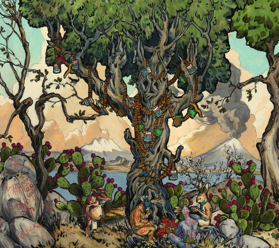 The Tozoztontli Tree, Aztec Mexica Myth, Art, Bat, Nahuatl, Indigenous ...