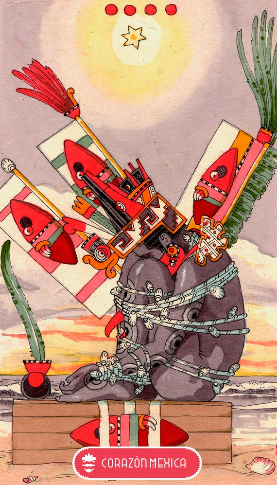 4 of flint. Nahui Tecpatl. Tarot mexica aztec Corazón | Etsy