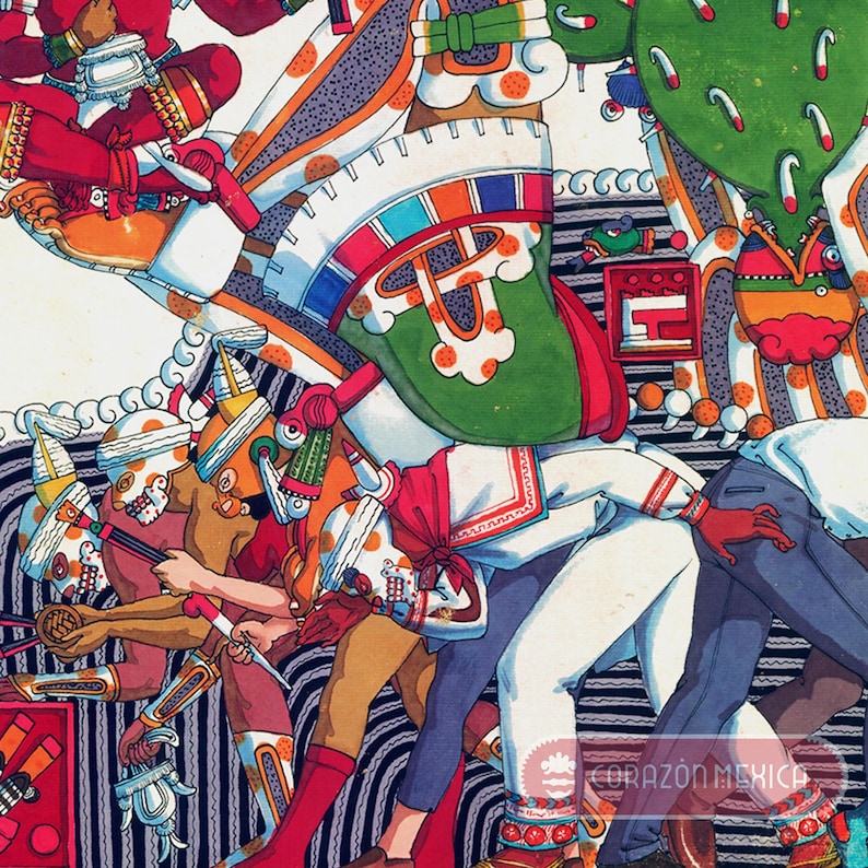 Teocalli Mexicana, Large Print, Aztec Mexican Spirituality Art, Corazon ...
