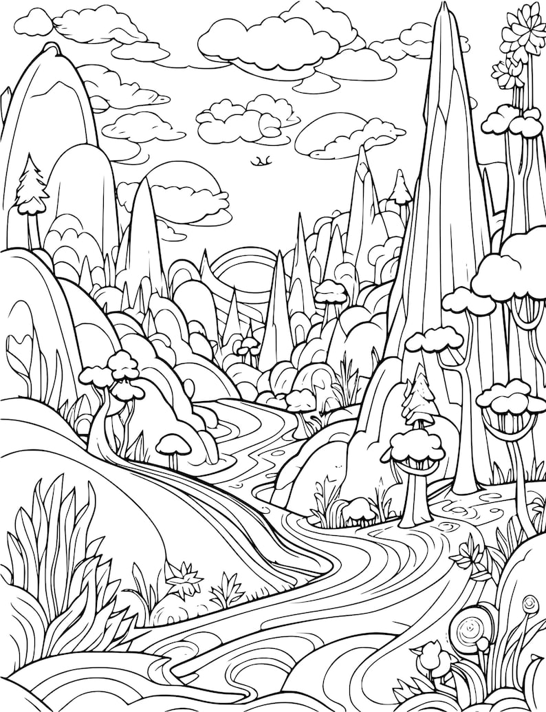 Fantasy Landscape Coloring Pages - Etsy