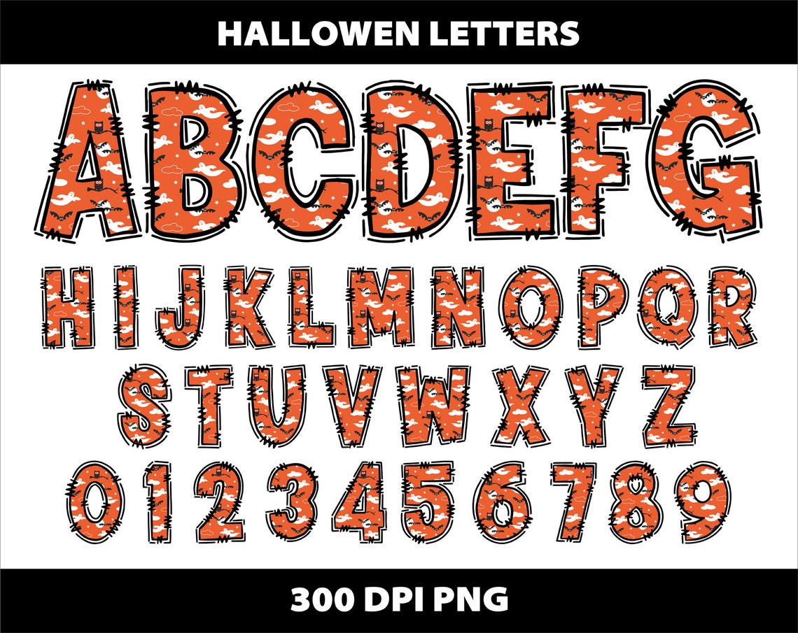 Halloween Doodle Font Alphabet Letters Sublimation Spooky - Etsy