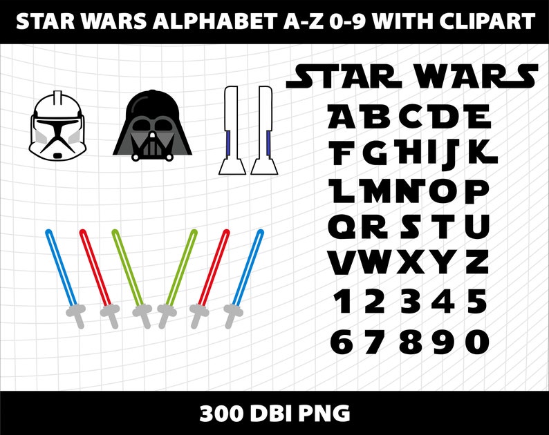 Star Wars Font Letters Alphabet Cliparts Number Png Sublimation Design ...