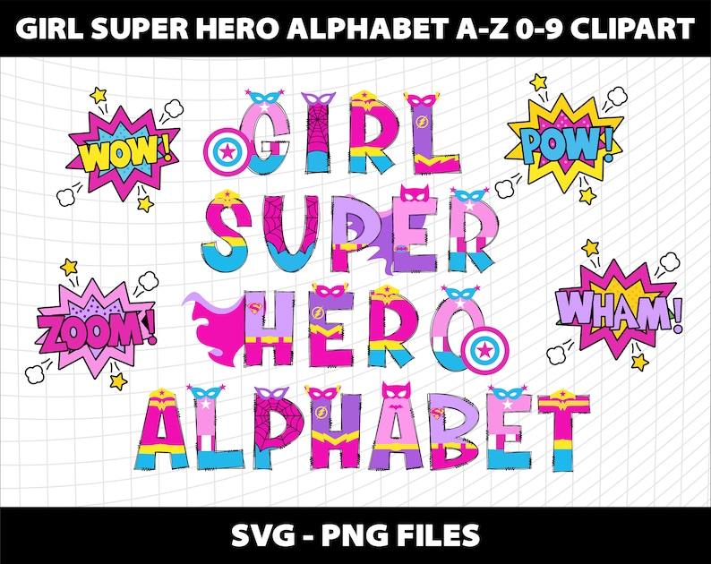 Girl Super Hero Svg Alphabet Doodle Letters Cliparts Super Girl Font ...