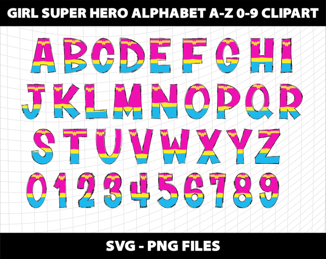 Girl Super Hero Svg Alphabet Doodle Letters Cliparts Super Girl Font ...