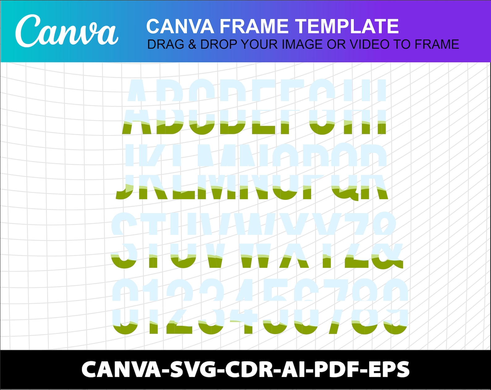 Split Half Letters Alphabet Font Blank Transparent Canva Frame Template ...