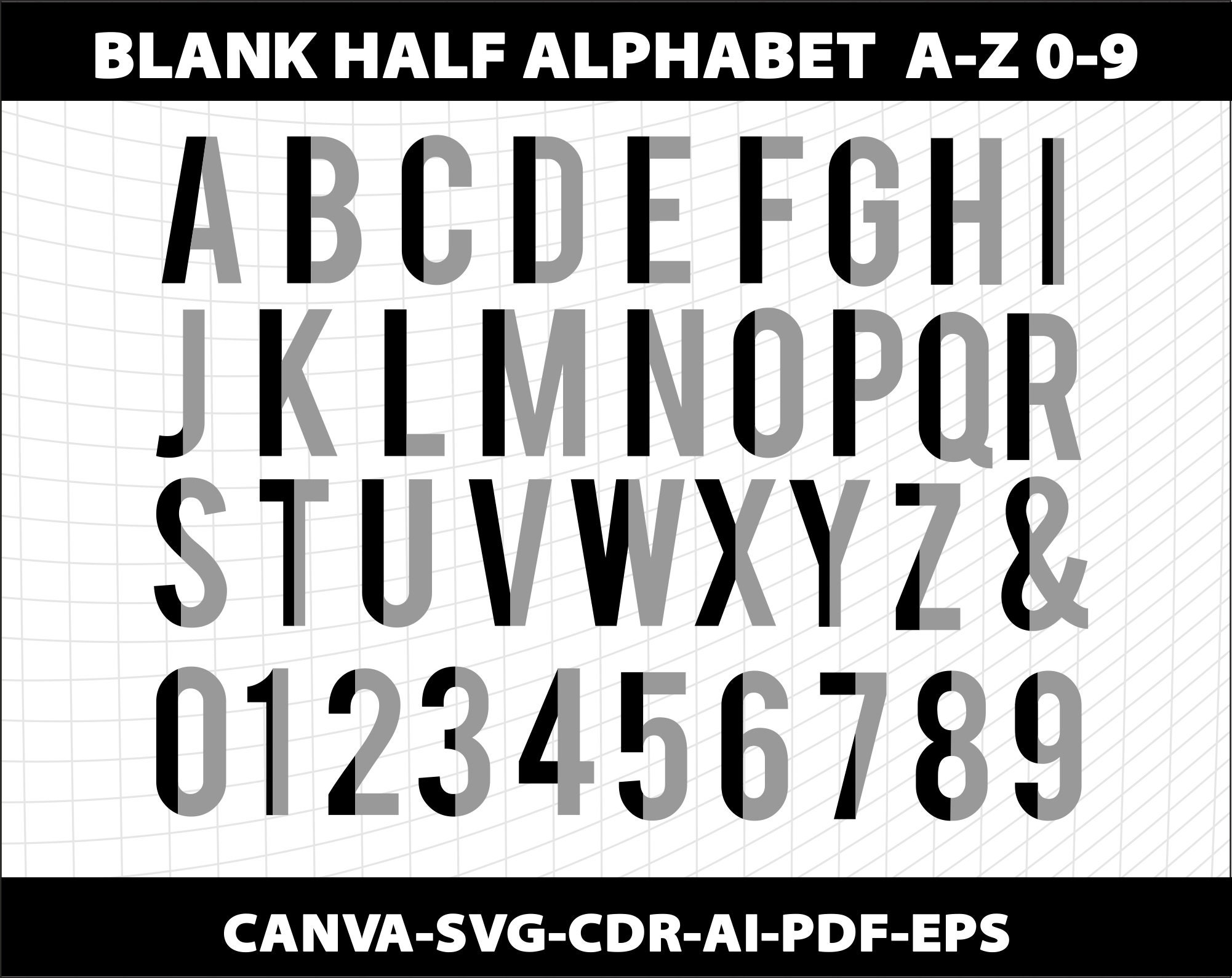 Half Letters Alphabet Font Blank Transparent Canva Frame Template Half ...