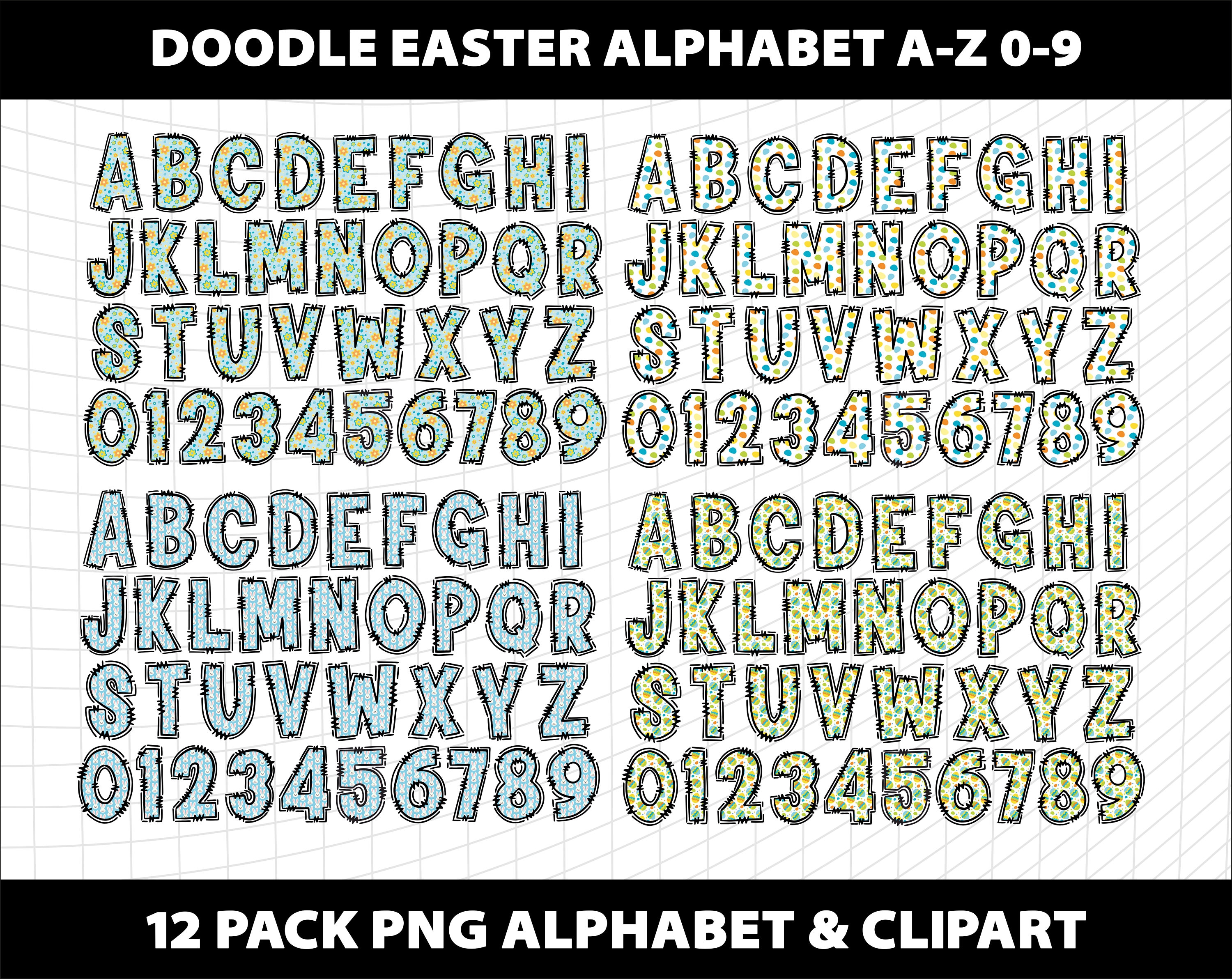 Doodle Easter Egg Spring Letters Alphabet and Clipart Bundle PNG ...