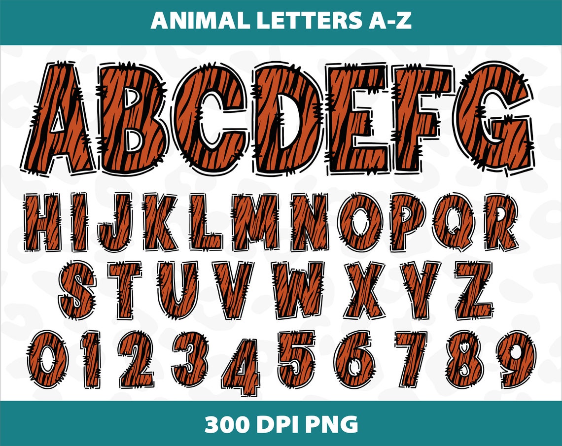 Animal Doodle Bundle Font Sublimation Safari Letters Alphabet Leopard ...
