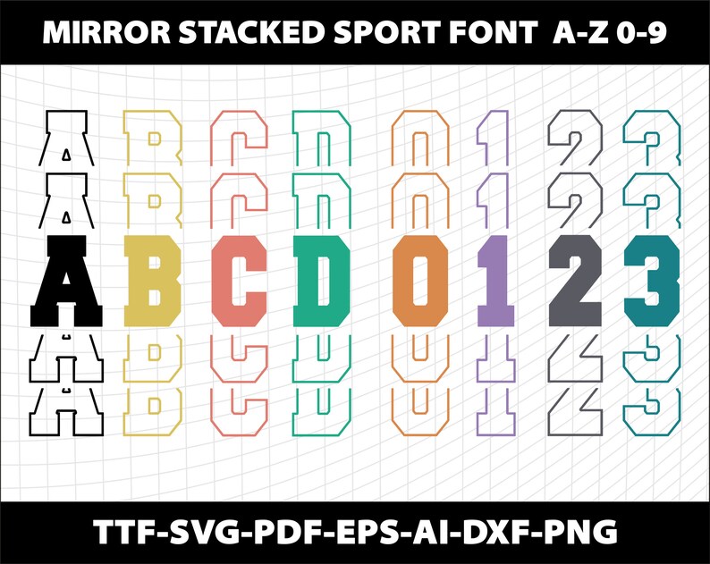 Mirror Stacked Font Alphabet Letters Sublimation Ttf Cricut Svg ...