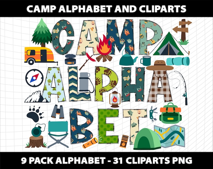 Camping Font 3D PNG Letters, Summer Camp Alphabet Set, Camper Doodle ...
