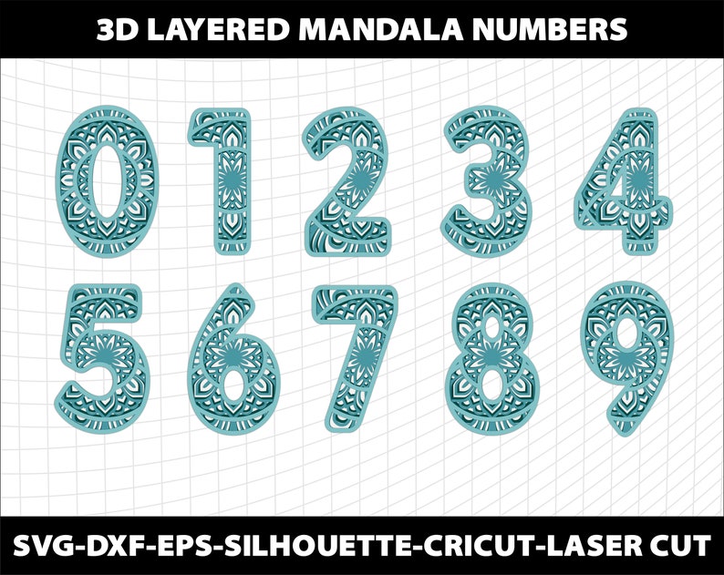 3D Layered Mandala Svg Alphabet 1 2 3 4 5 6 7 8 9 Birthday Numbers ...