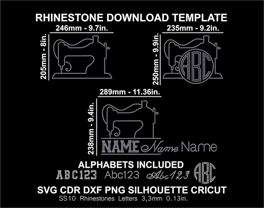 Rhinestone Sewing Machine Split Monogram Font Letters Alphabet Tailor ...