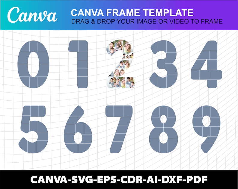 Photo Collage Number Canva Frame Template Design Photo Fill - Etsy