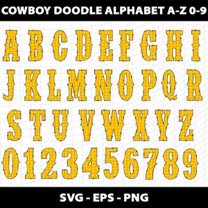 Cowboy Doodle Alphabet Western Alphabet Letters Font Svg Bundle Cowboy ...