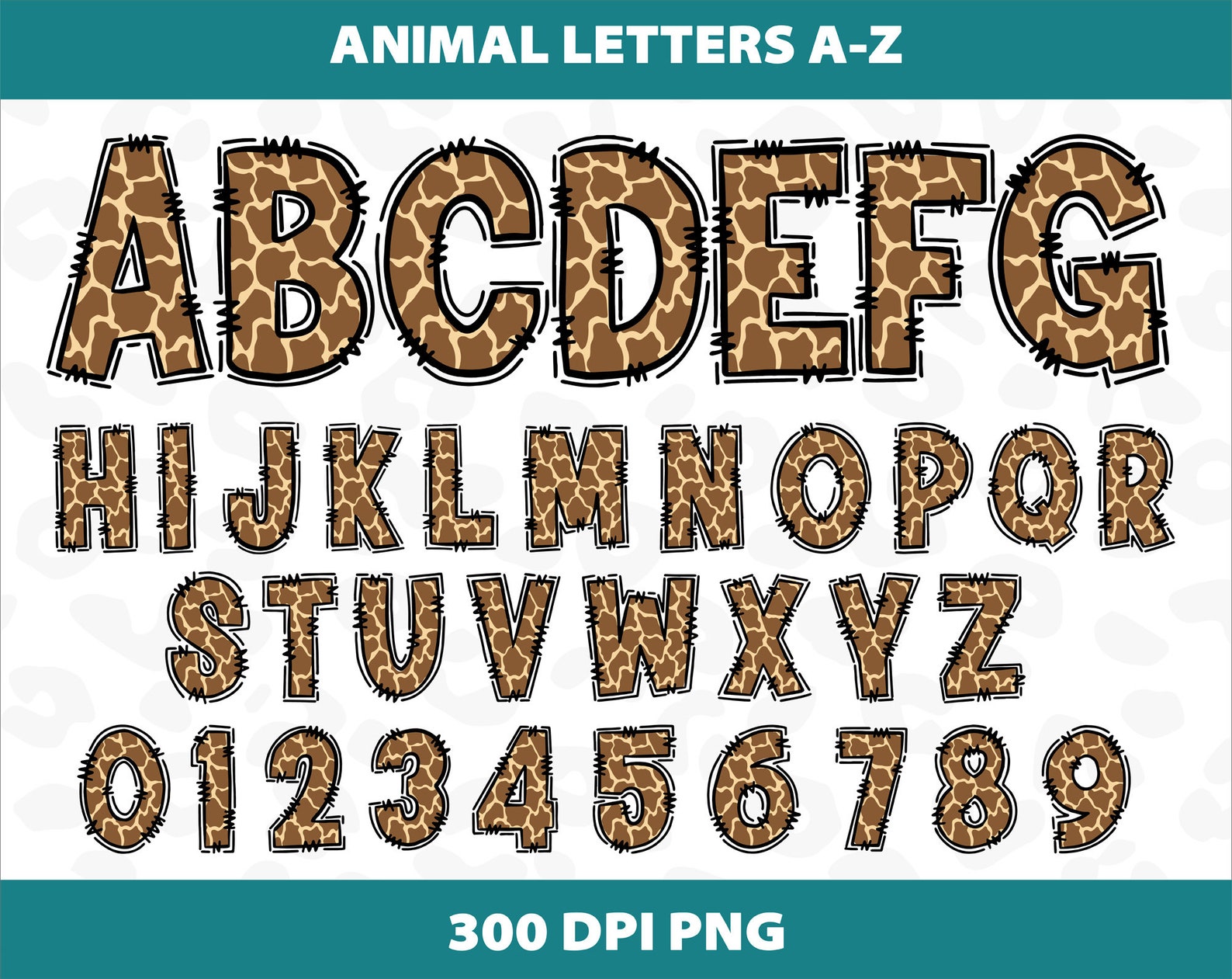 Animal Doodle Bundle Font Sublimation Safari Letters Alphabet Leopard ...