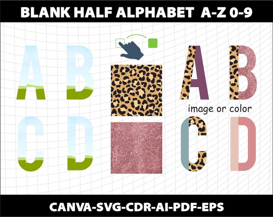 Half Letters Alphabet Font Blank Transparent Canva Frame Template Half ...