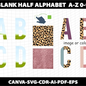 Half Letters Alphabet Font Blank Transparent Canva Frame Template Half ...