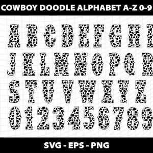 Cowboy Doodle Alphabet Western Alphabet Letters Font Svg Bundle Cowboy ...