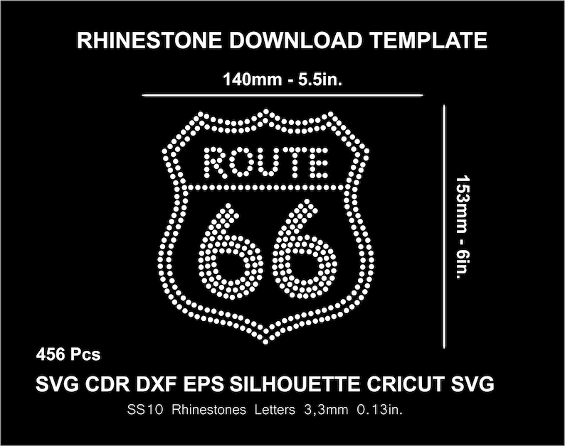 Rhinestone Route 66 Silhouette Cricut Cameo Cut Svg Rhinestone Template ...