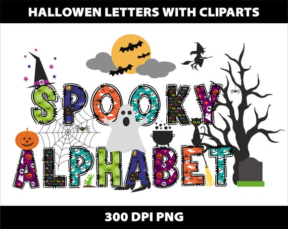 Halloween Doodle Font Alphabet Letters Sublimation Spooky - Etsy