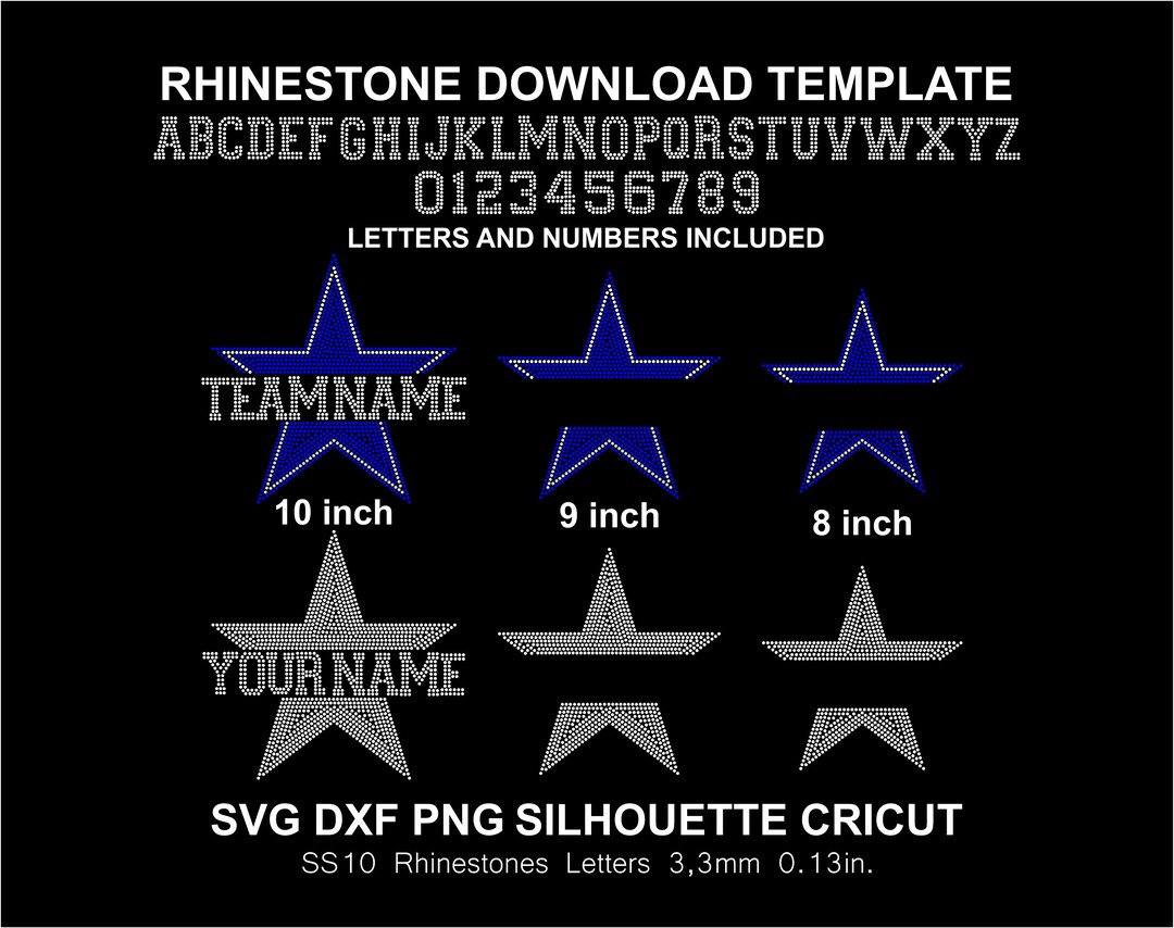 Rhinestone Templates Star Split Bundle and Font Letters Numbers ...