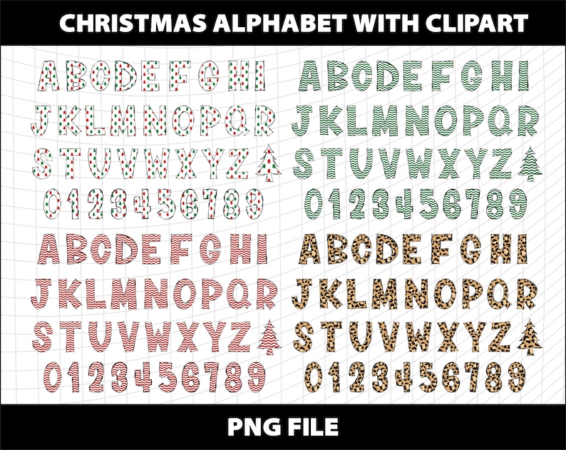 Christmas Alphabet Doodle Sublimation Letters Font Design Merry ...