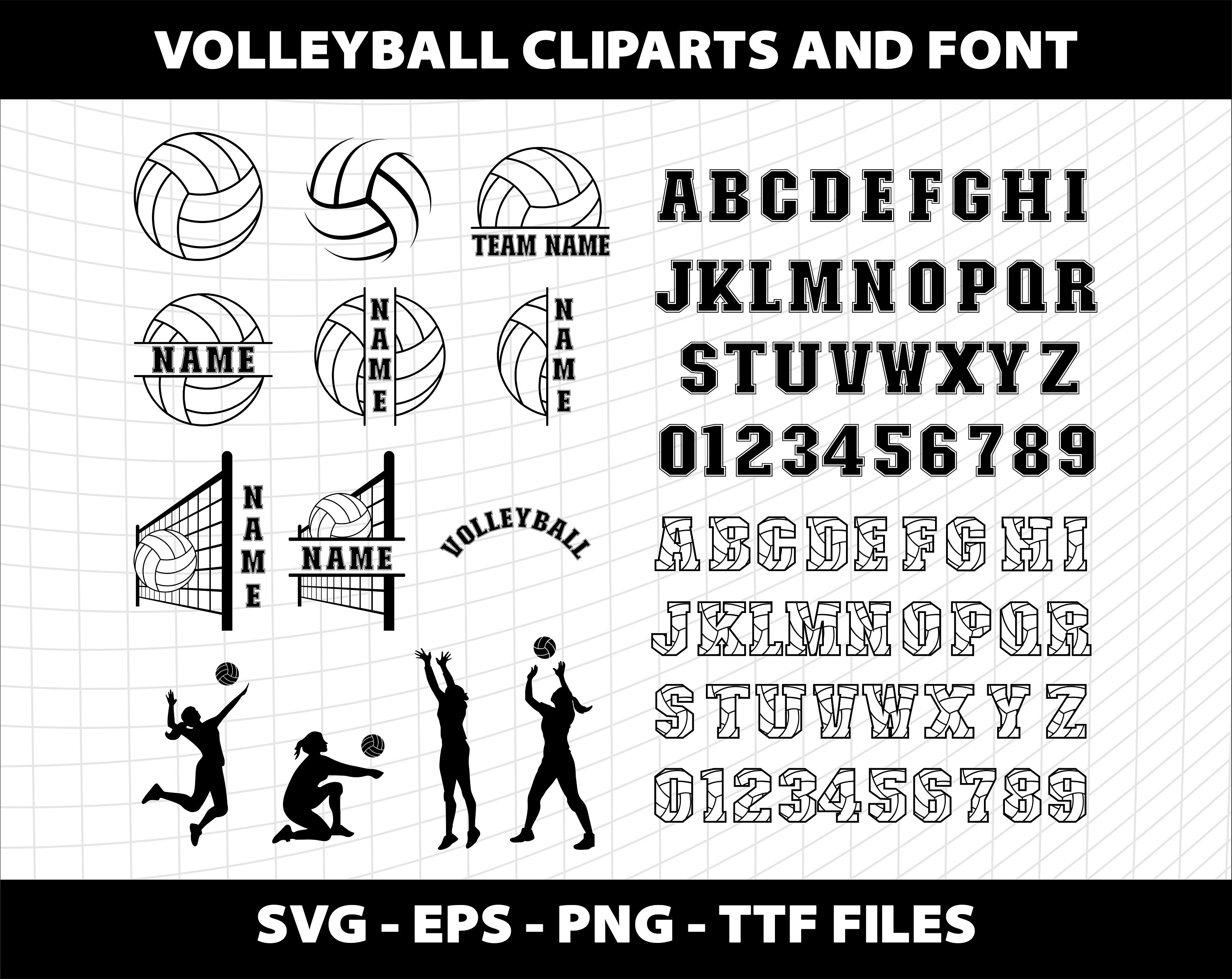 Volleyball Svg Split Cliparts Varsity Sports College Font Alphabet ...