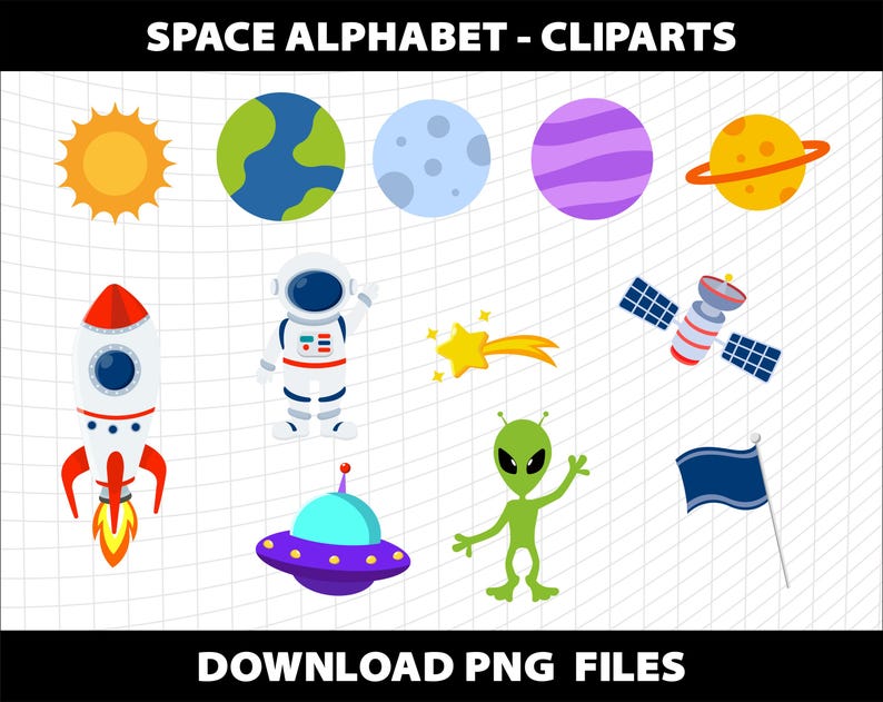 Space Alphabet Letters Clipart Svg Png Galaxy Astronaut Out Rocket ...