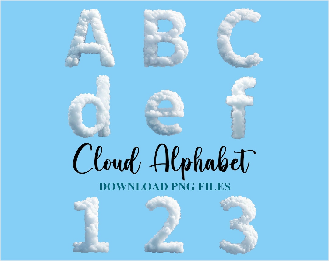 Cloud Alphabet Letters Cliparts Png Doodle Font Bundle Sublimation ...